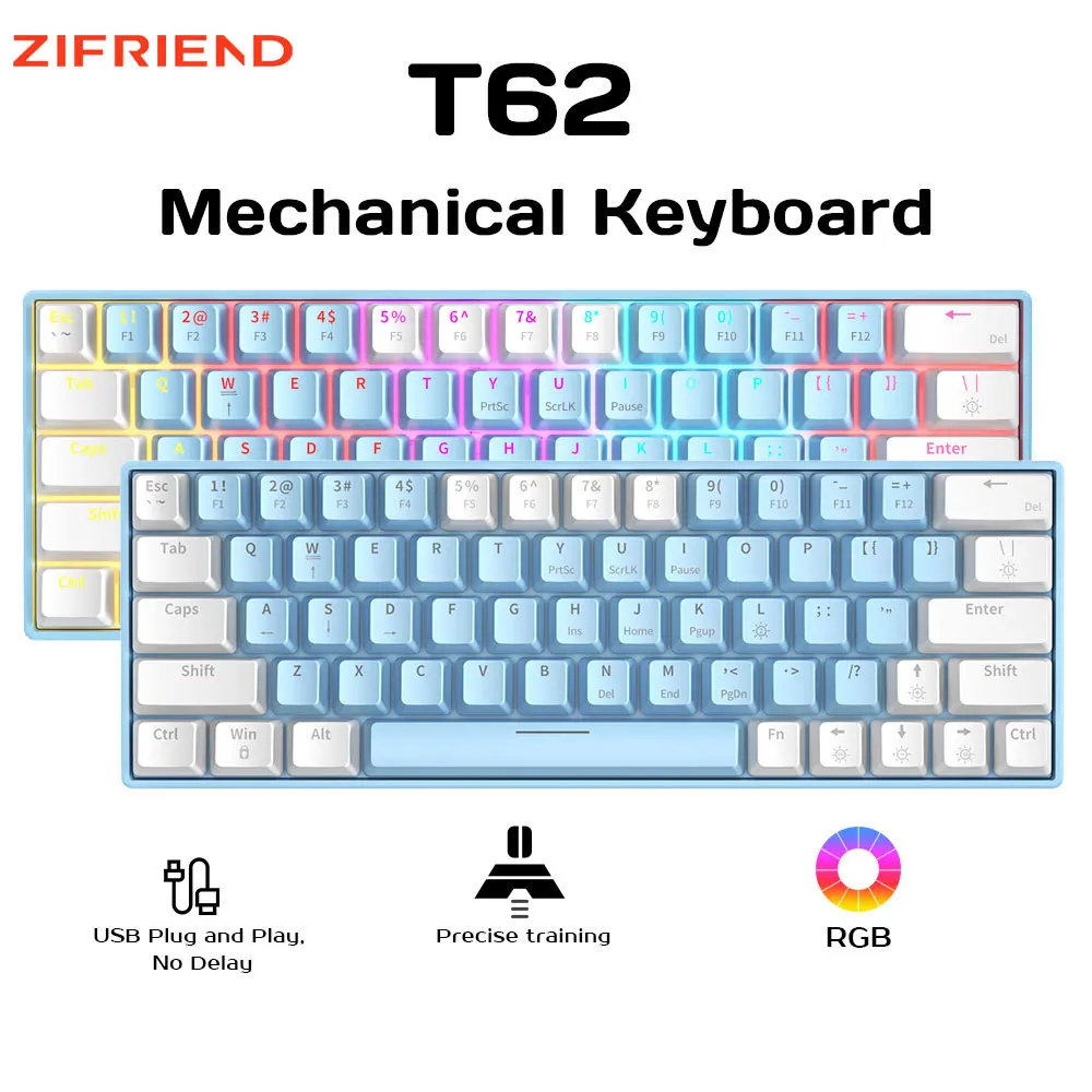 ZIFRIEND-New-T62-Mechanical-Keyboard-63-Keys-Hot-Swappable-RGB-Rainbow ...