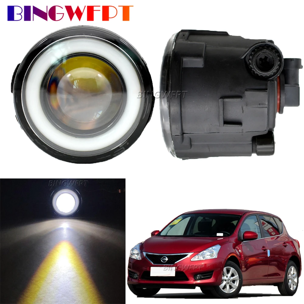 Car Assembly Super Bright LED Fog Light + Angel Eye Fog Lamp For Nissan ...
