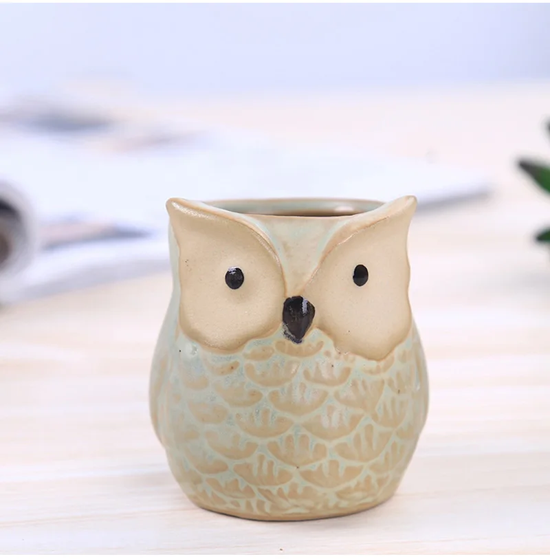POT DE FLEUR,O--Pot de fleur en forme de hibou, Succulent, en céramique ...