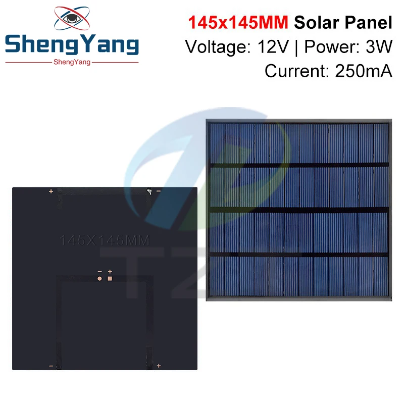 TZT-12V-250mA-3W-Solar-Panel-Polycrystalline-145-145MM-Mini-Sunpower ...