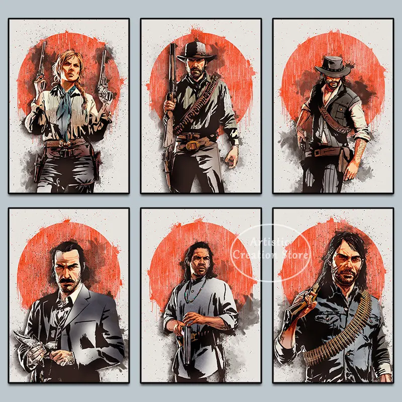 Red-Dead-Redemption-2-Posters-Watercolor-Style-Prints-Portrait-Wall-Art ...