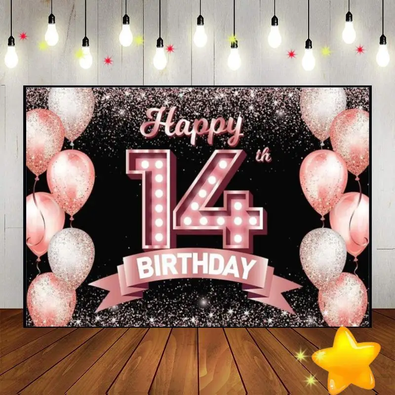 Happy-14th-Birthday-Background-Photography-Banner-Backdrop-Balloon ...