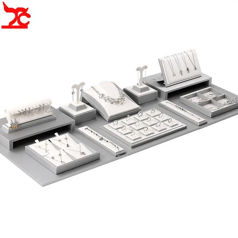 Business Exhibition Jewelry Display Stand Luxurious Silver and White ...