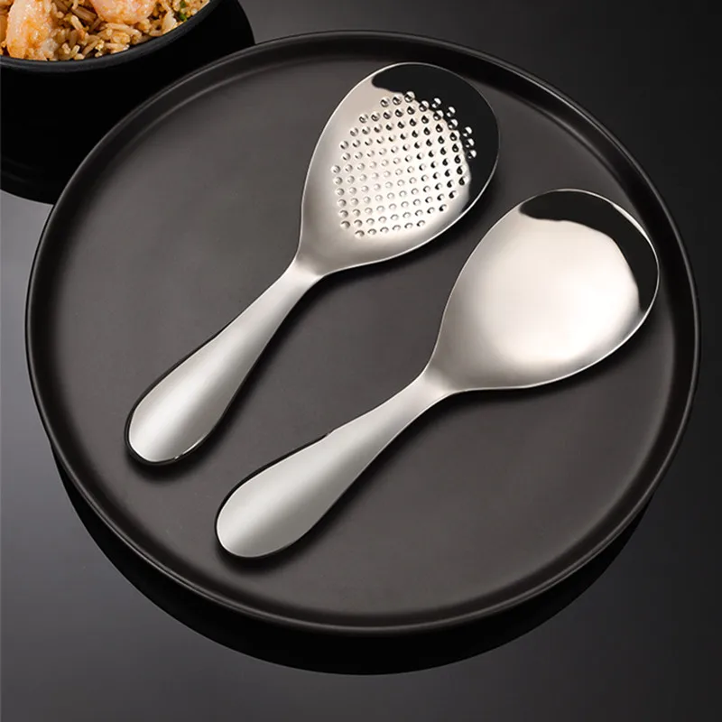 Kitchen-Stainless-Steel-Hollow-Handle-Rice-Spoon-Anti-stick-Large ...