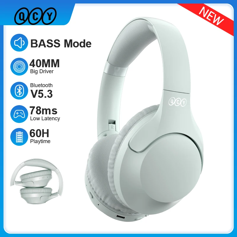 Qcy H2 Wireless Bluetooth Headphones Bass Headsets Hi-res Audio Bluetooth 5.3 Earphones 40mm ...