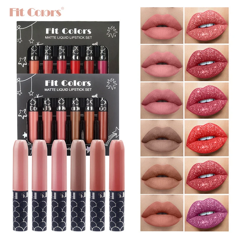 6 pçs labial glaze conjunto de diamante perolado nude brilhante gloss ...