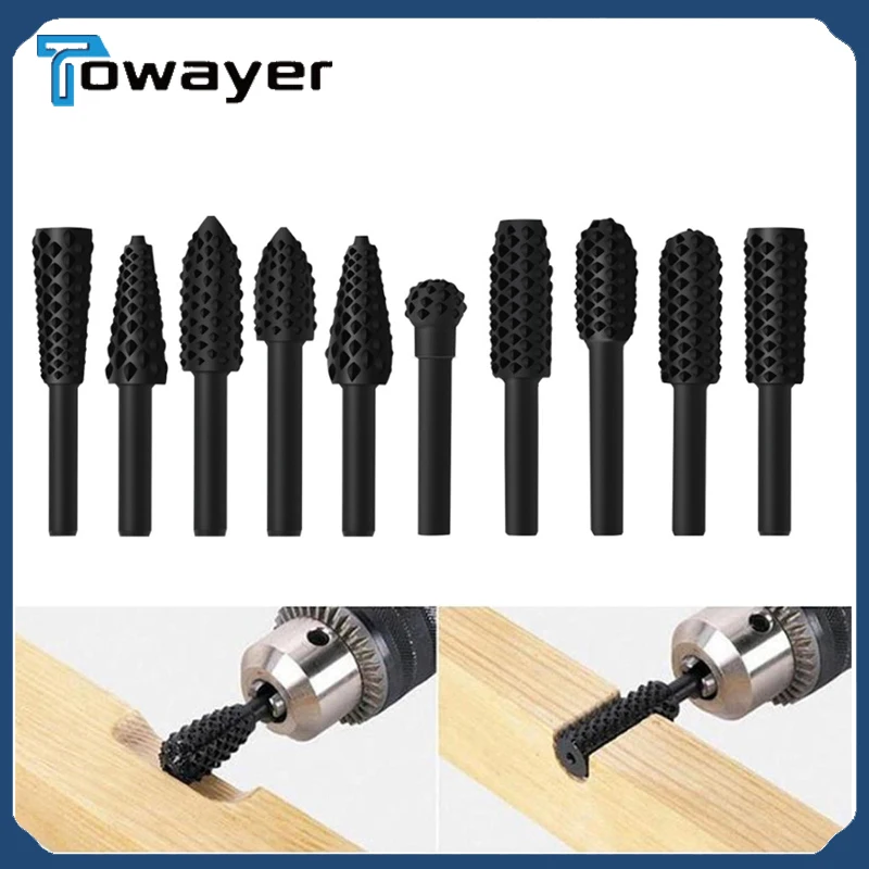 5/10pcs Rotary Rasp File 1/4" Shank Rotary Craft Files Wood Burr File ...