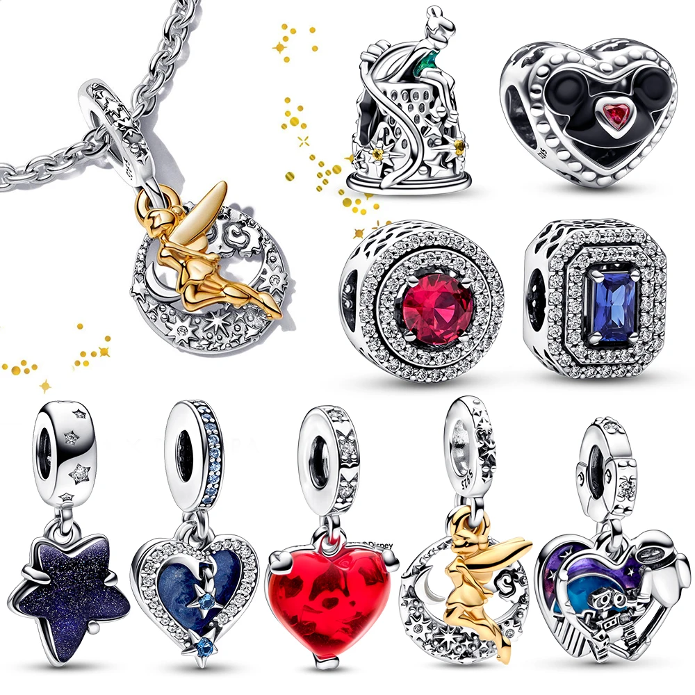 Real 925 Sterling Silver Tinker Bell Celestial Night Dangle Charm Heart ...