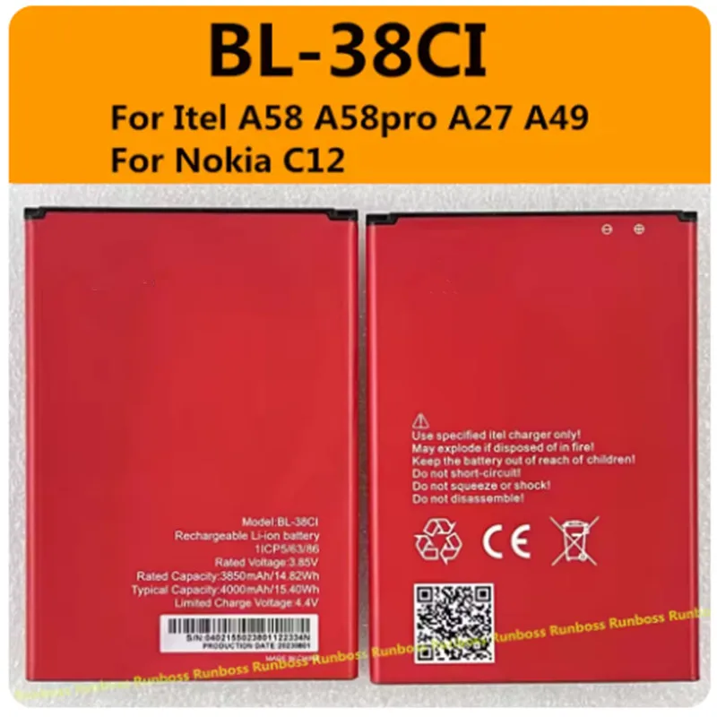New Battery BL-38CI For Itel A58 A58pro A27 A49 For Nokia C12 3.85V ...