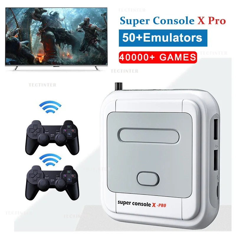 Super Console X Pro Retro Video Game Box, Controladores sem fio, Suporte WiFi, 40000 + Jogos ...