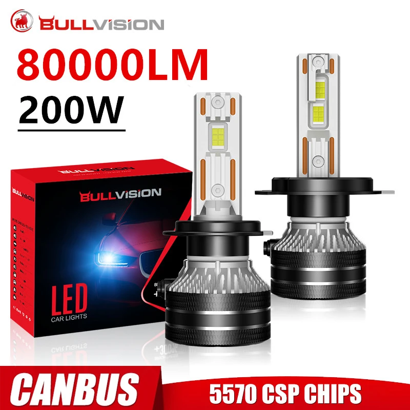 Bullvision H11 H7 LED Canbus Car Headlight H4 80000LM 9005 9006 HB4 HB3 9012 H8 H9 5570 CSP 200W ...