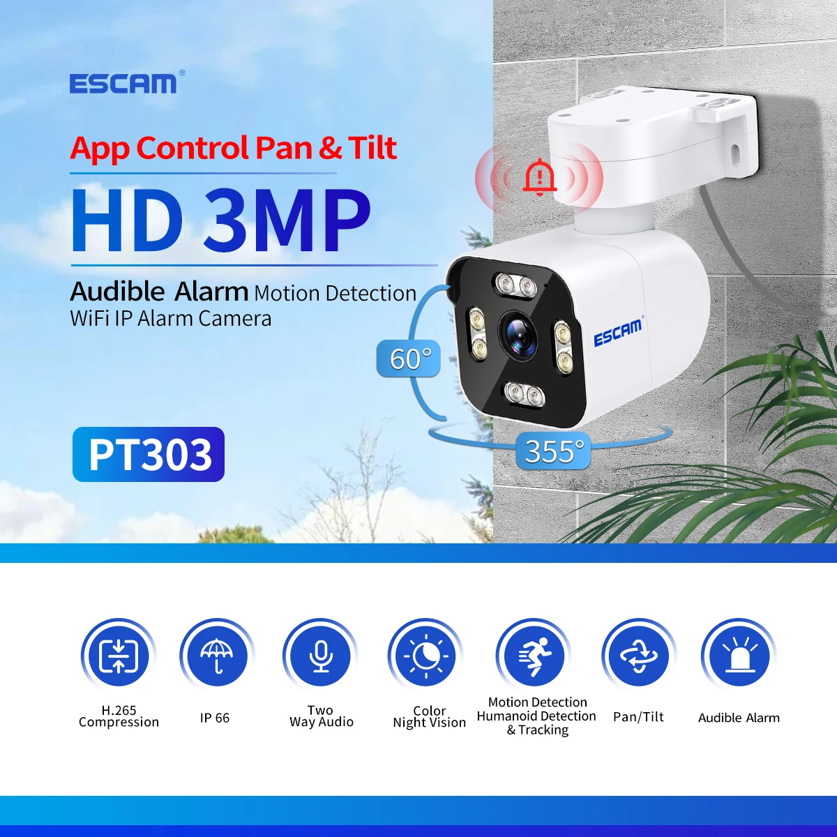 ESCAM-PT303-3MP-1296P-iCam365-APP-Full-Color-Wireless-PTZ-IP-Bullet ...