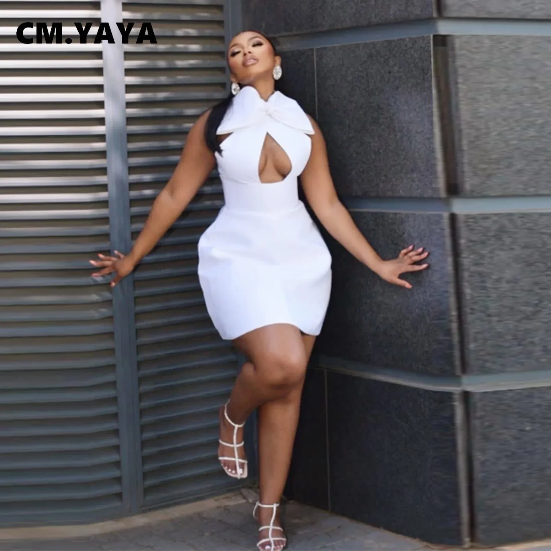 CM-YAYA-Women-Bowknot-Butterfly-Collar-Sleeveless-Bodycon-Midi-Dress-2023-Winter-INS-Sexy-Club ...