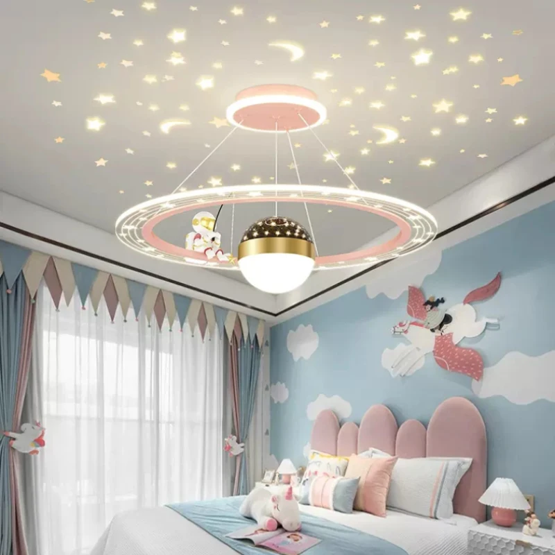 Dimming Children Room Chandeliers LED Round Astronaut Light Baby Room ...