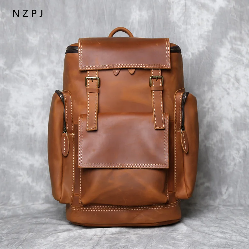 NZPJ-Retro-Genuine-Leather-Men-s-Backpack-First-Layer-Leather-Travel ...