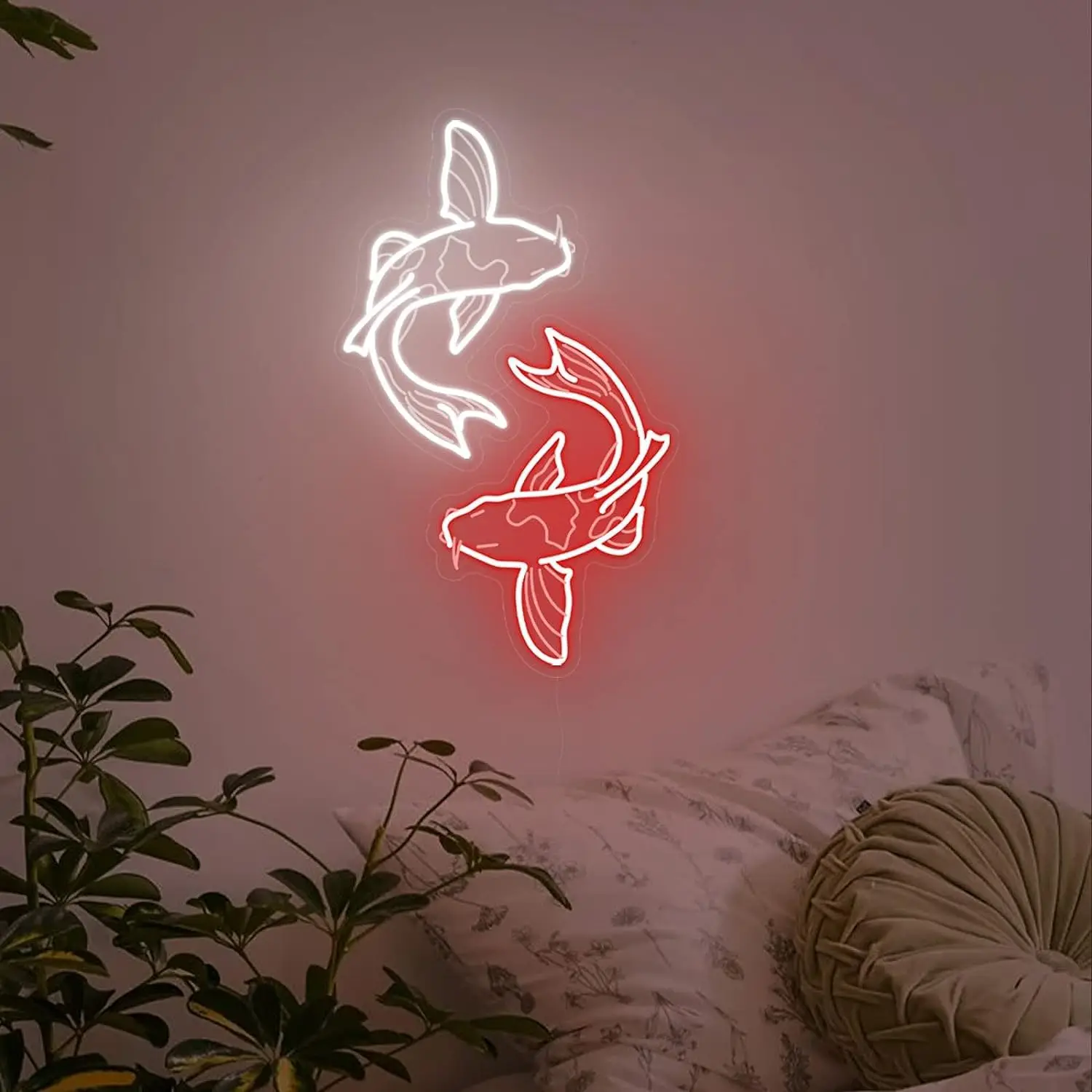 Koi Fish Neon Sign, Two White Red Lucky Koi Fish Night Lamp, Koi Fish ...