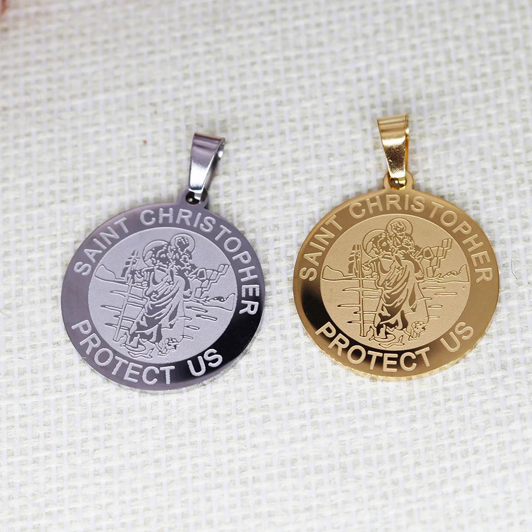 2PCS Saint Christopher Pendant DIY Stainless Steel Gift For Women Men ...