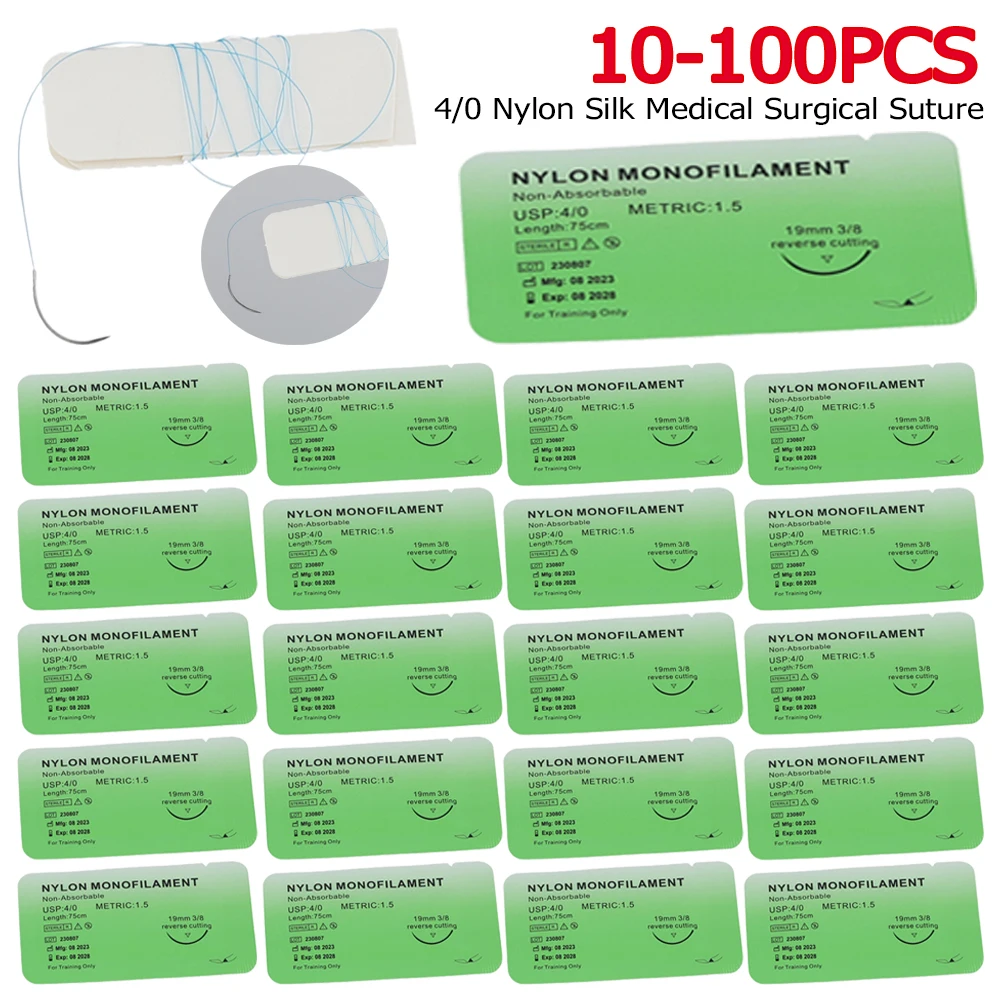 10-100Pcs 4/0 Medical Surgical Suture Nylon Silk Polypropylene ...
