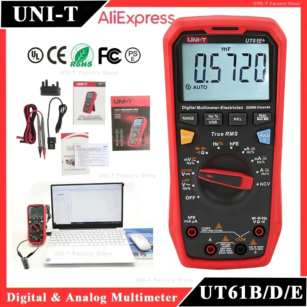 UNI-T-UT61B-UT61D-UT61E-Plus-Multimeter-Analog-Digital-Electrical ...