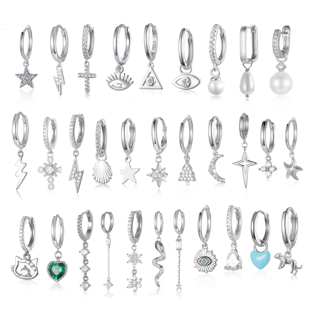 925 Sterling Silver Unique Star Cross Geometry Hoop Earrings for Women ...