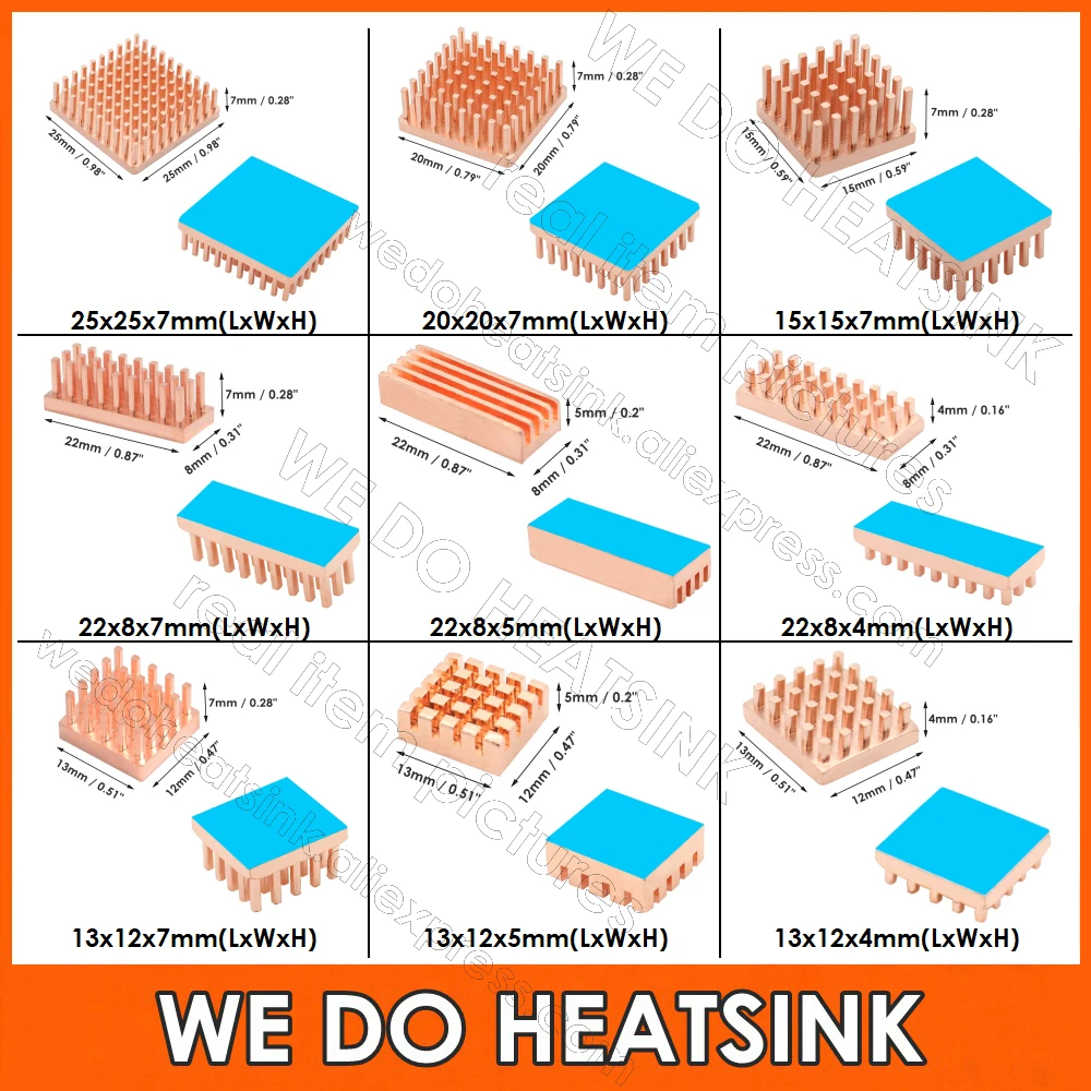 All-Pure-Copper-Pin-Fins-Heatsink-Cooler-With-Thermal-Tape-Electronics ...