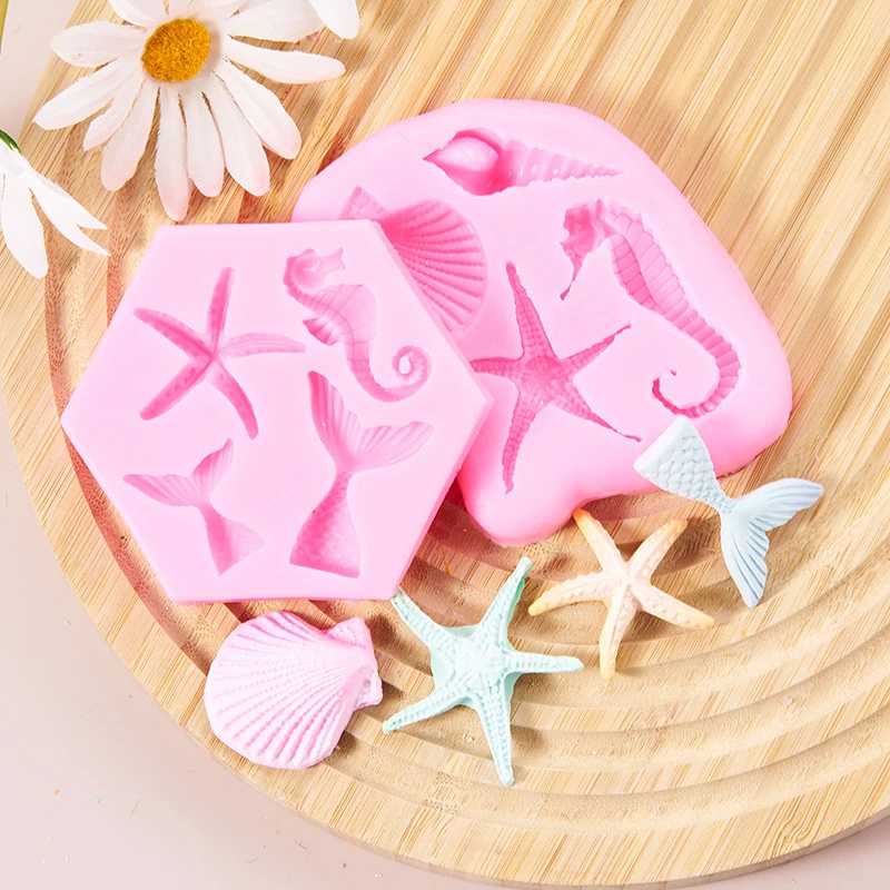 Cartoon Marine Life Cake Decoration Tools Mermaid Starfish Seahorse ...