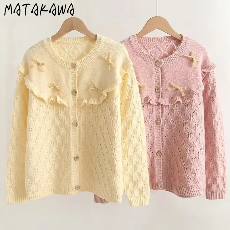 Matakawa Japanese Style Women Cardigans Mori Girls Autumn Winter Bows ...