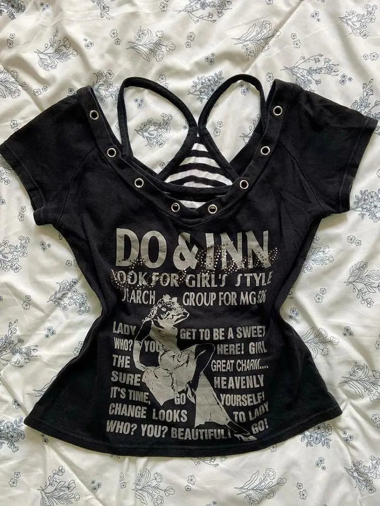 Millennial-Retro-Black-Letter-T-Shirt-Gothic-Rock-Punk-Short-sleeved ...