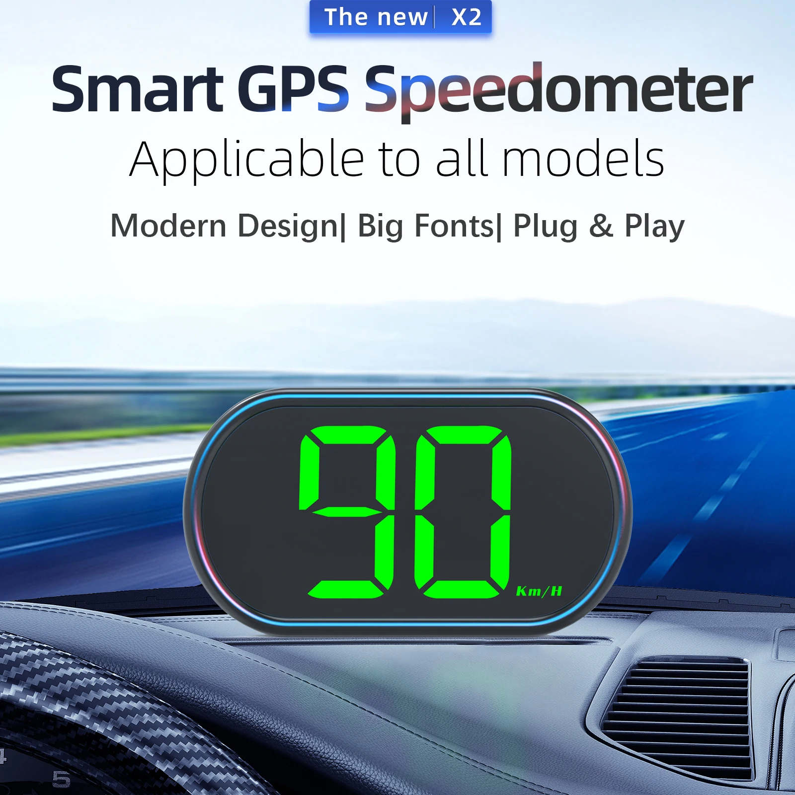 AD-NEW-X2-GPS-HUD-Car-Speed-Head-Up-Display-Digital-Speedometer-Big ...