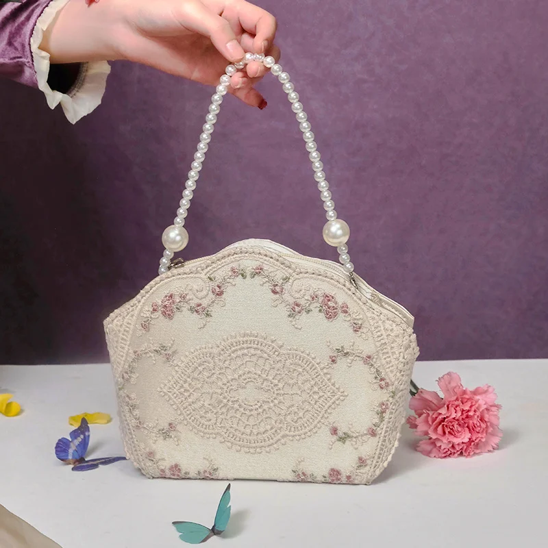 Vintage-Embroidered-Bags-for-Women-Pink-Flowers-Handbag-Pearl-Handle ...