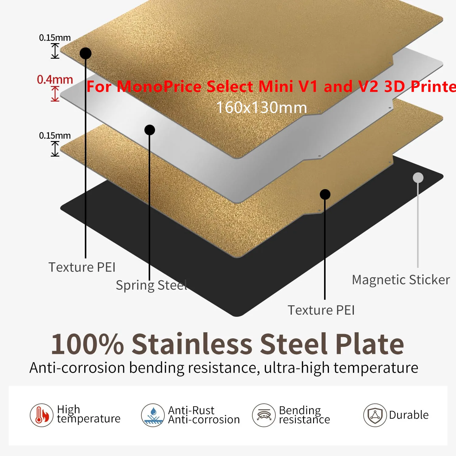 Upgrade MonoPrice Select Mini V1 V2 PEI Sheet 160x130mm Build Plate ...