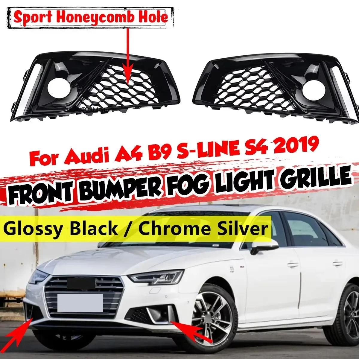 For Audi A4 B9 S-LINE S4 2019 2020 Car Front Bumper Fog Light Grille ...