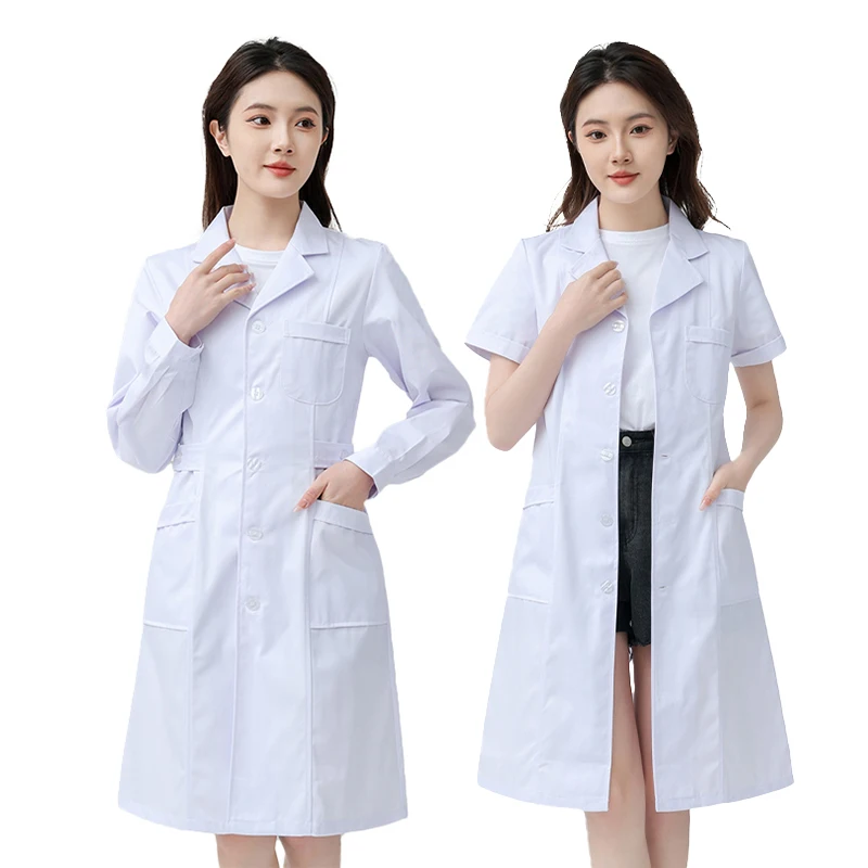 Female Medical White Coat Cotton Nurse Doctor Uniform Hospital Work ...