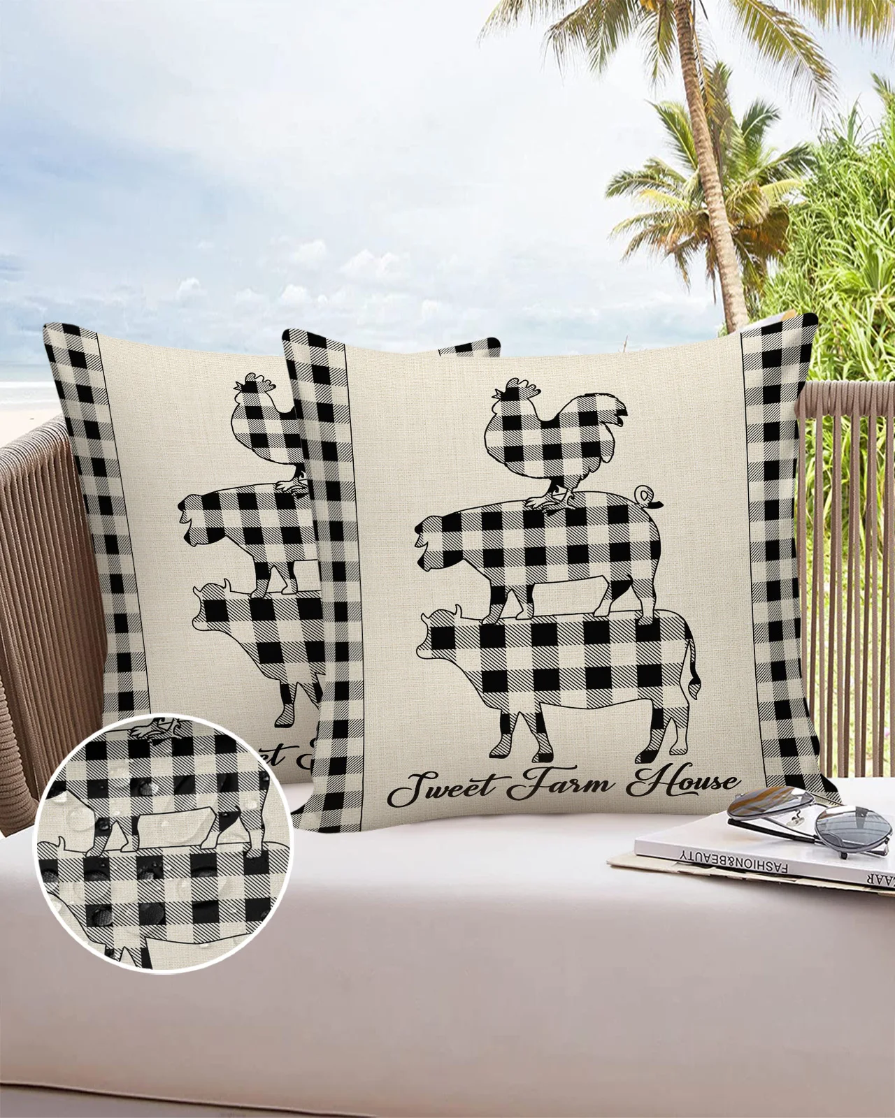 Farm-Plaid-Cow-Pig-Chicken-2-4pcs-Pillowcase-Waterproof-Cushion-Cover ...
