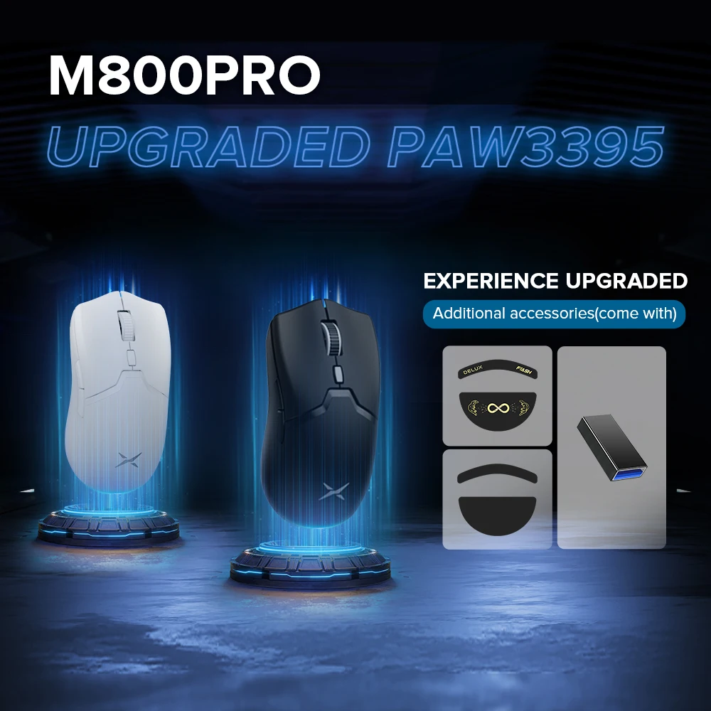 Delux ratón inalámbrico M800 PRO PAW3395 para juegos, Mouse ergonómico programable con cable de ...