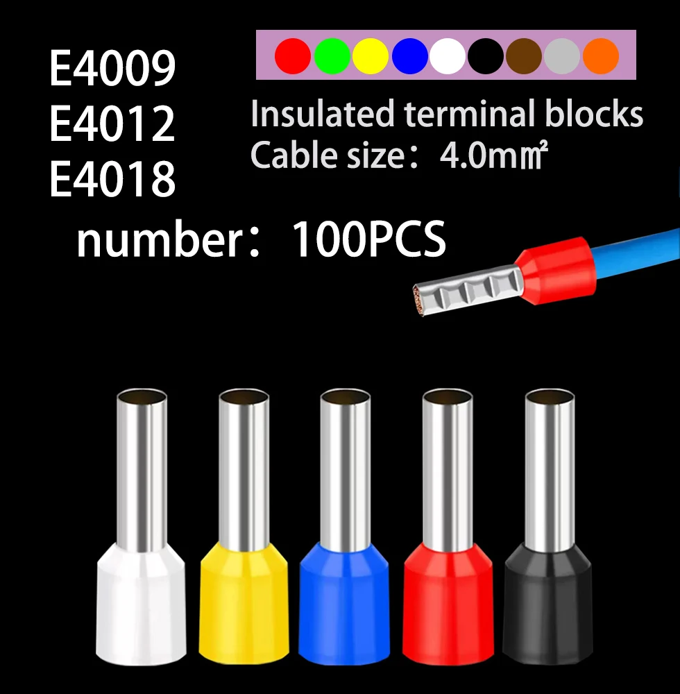 100pcs-Pack-E4009-E4010-E4012-E4018-Insulated-Ferrules-4-0mm-Terminal ...
