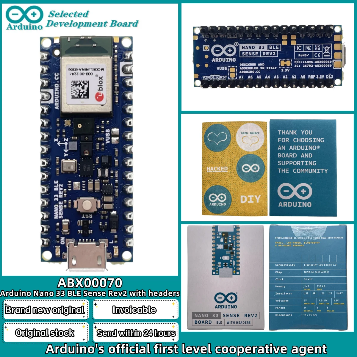 1pcs Lot Arduino Nano 33 Ble Sense Rev2 With Headers Abx00070 Original Stock Png