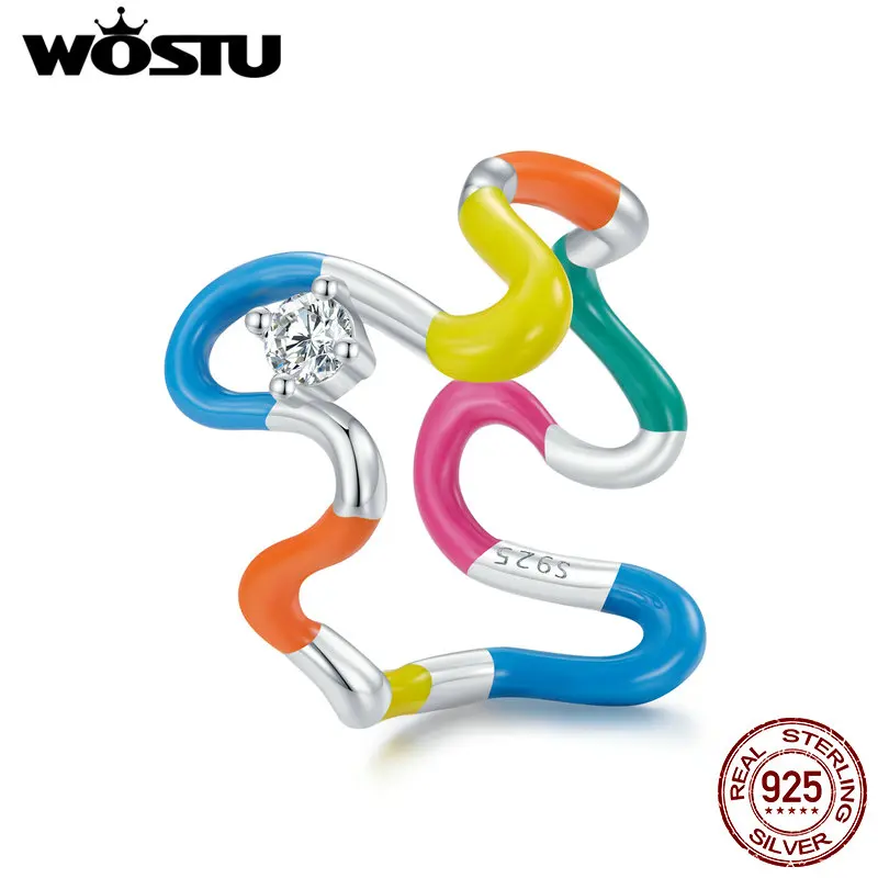 WOSTU-Solid-925-Sterling-Silver-Rainbow-Wave-Rings-For-Women-Candy-colored-irregular-Twist-Ring ...