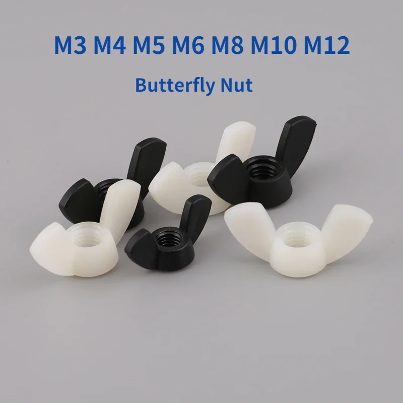 M3 M4 M5 M6 M8 M10 M12 Black White Nylon Nut Wingnut Butterfly Nut ...