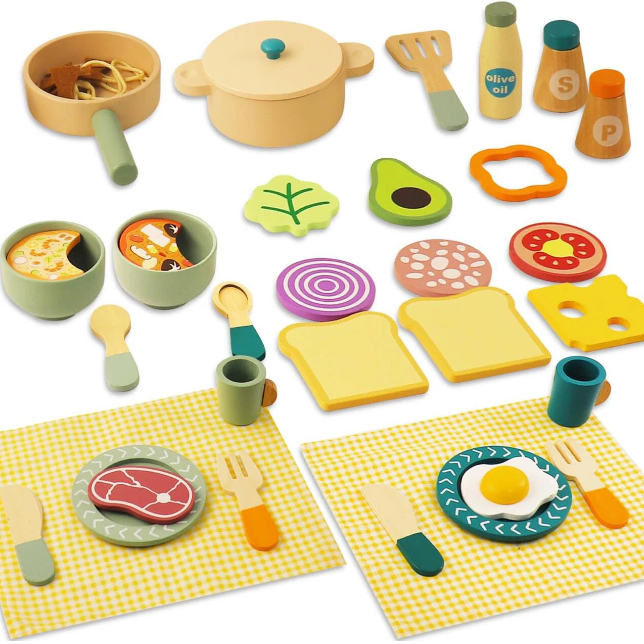 Wooden Kitchen Toys Pretend Play Set Cut Meat Vegetables Simulation ...