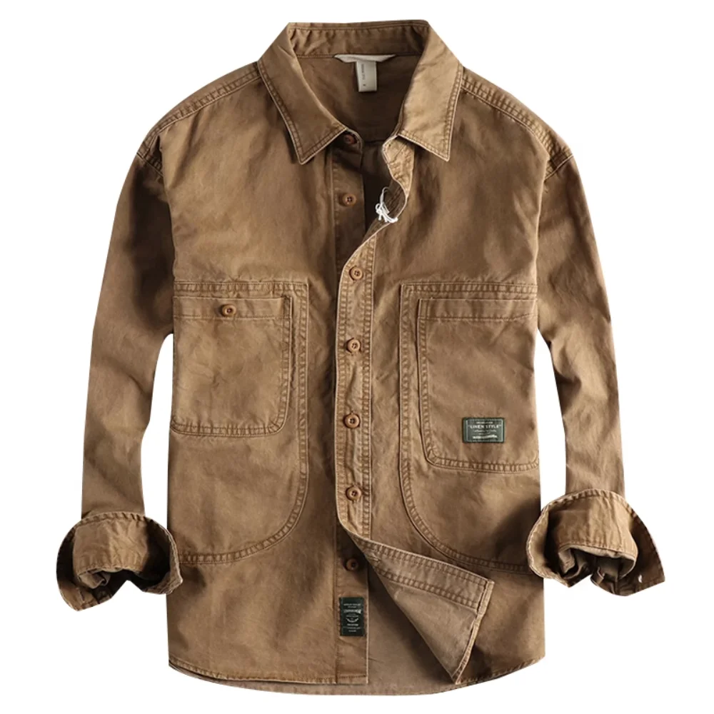 Classic Retro Work Shirt with Distressed and Heavy Washed Design, A ...