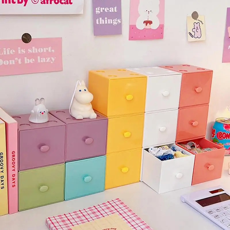 Desktop Cute Square Storage Box Organizer Container Free Combination ...