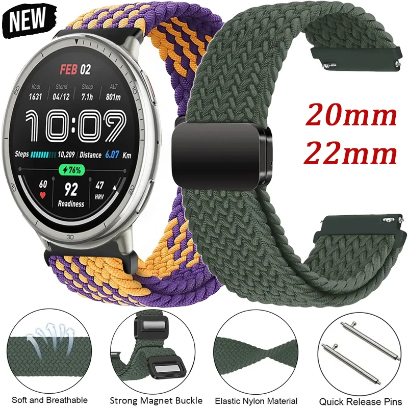 Magnetic Nylon Braided Smartwatch Strap - 20mm/22mm, Sports Watchband ...