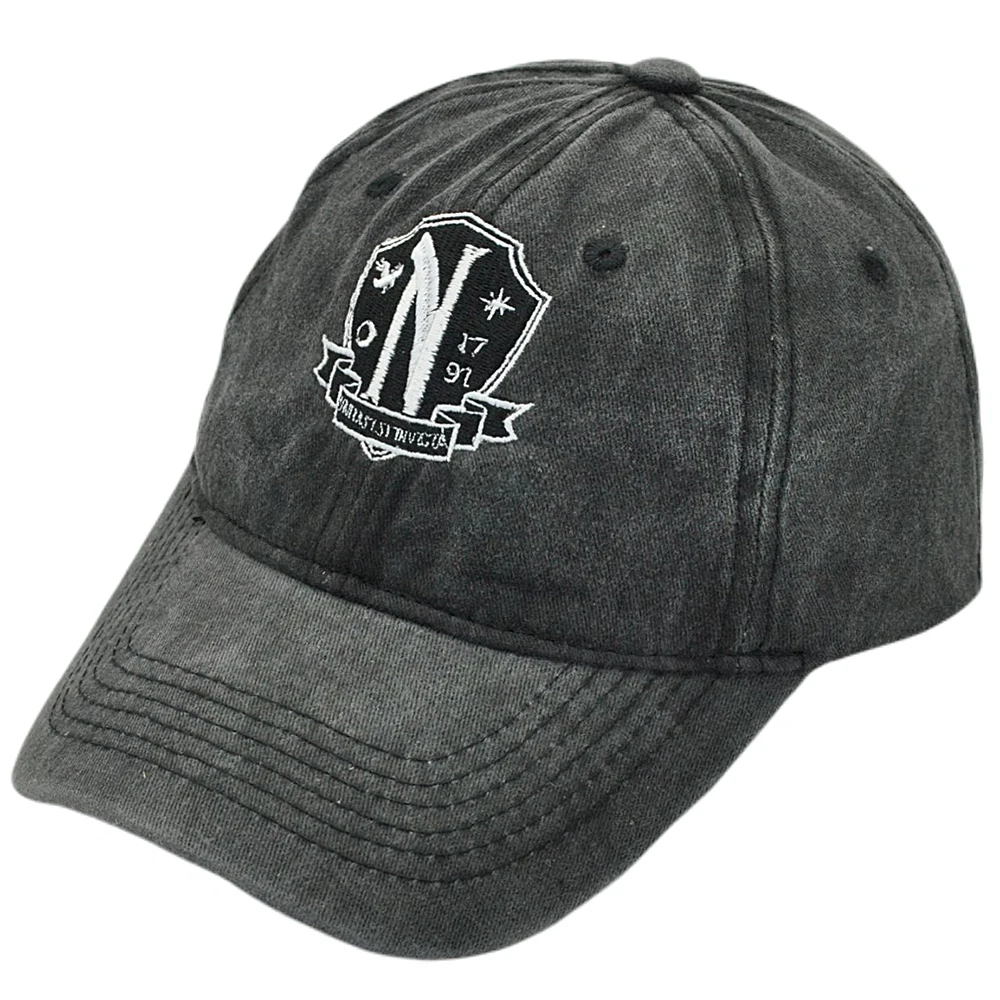 Wednesday-Addams-hat-Embroidery-College-Badge-Baseball-cap-Retro-cotton ...