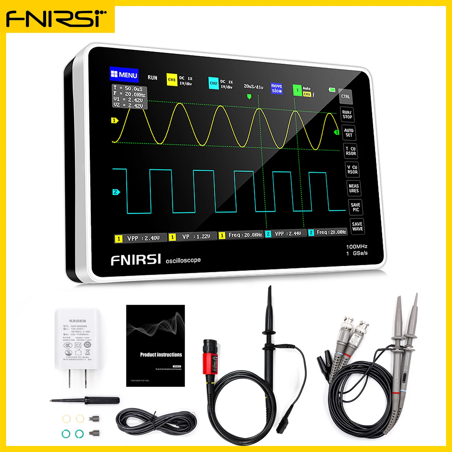 FNIRSI-1013D-Digital-Tablet-Oscilloscope-2-Channel-100MHz-Bandwidth ...