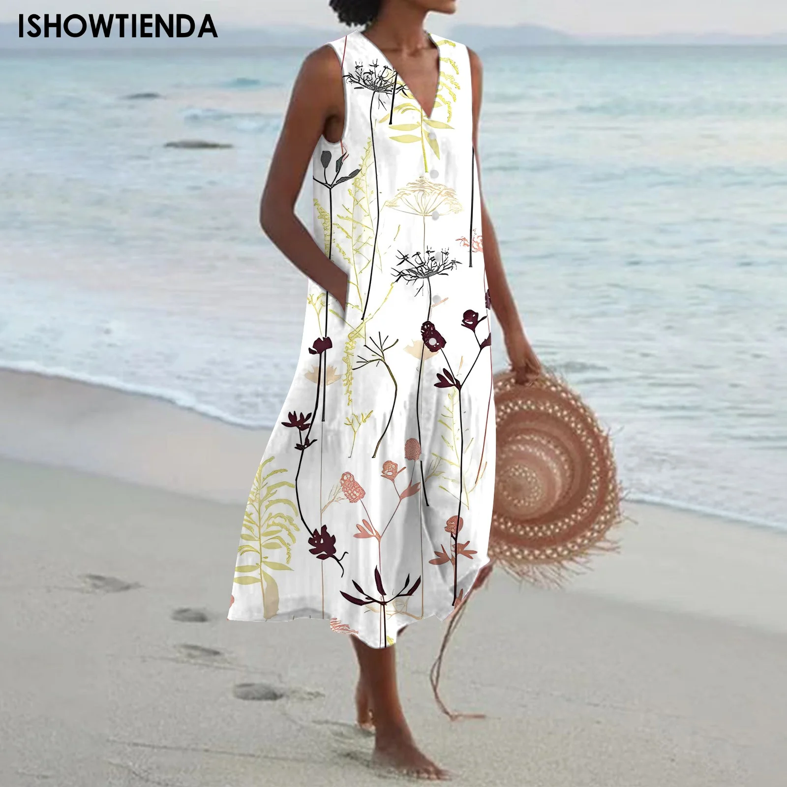 Robe-longue-vintage-imprim-floral-pour-femmes-robe-maxi-col-en-V-robe ...