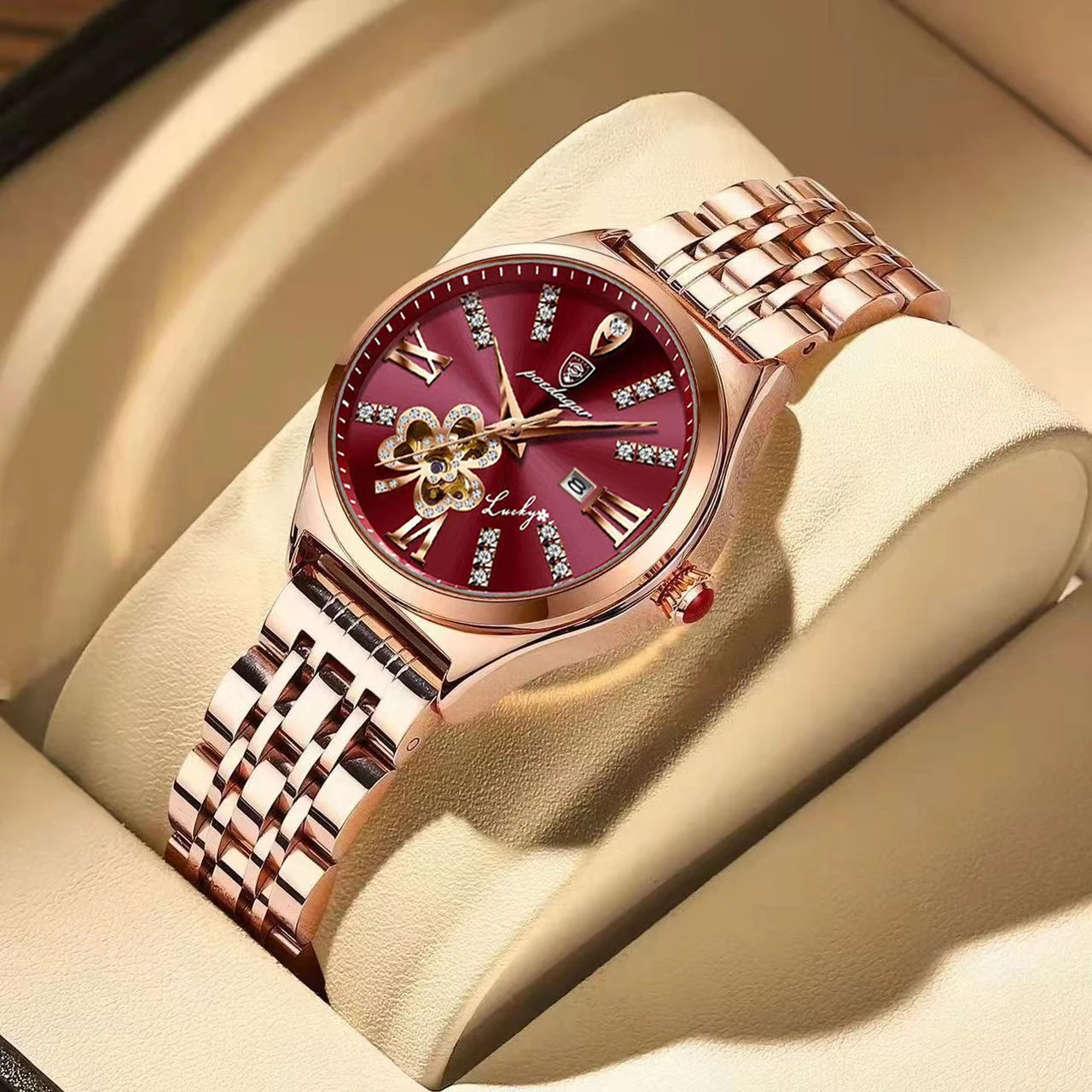 POEDAGAR Women Watch Fashion Luxury Wine Red Quartz Watches Waterproof ...