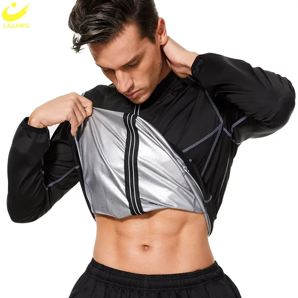 LAZAWG-Sauna-Jacket-for-Men-Weight-Loss-Top-Sweating-Long-Sleeves-Thin ...
