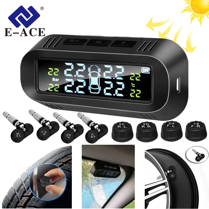 E-ACE-Solar-Tire-Pressure-Car-TPMS-4Wheel-Sensor-Smart-Car-Systems ...