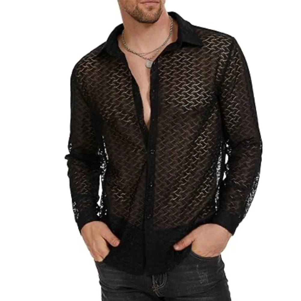 Fashion-Men-s-Mesh-Transparent-Baggy-Shirt-Top-Sexy-Long-Sleeved-V-Neck ...